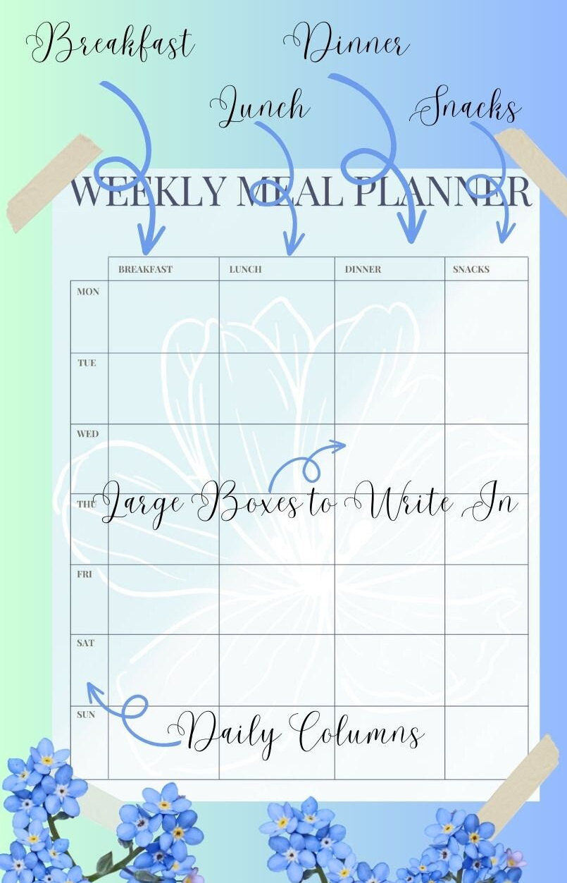 Weekly Meal Planner, Simple Meal Planner, Meal Planner, Weekly Meal ...