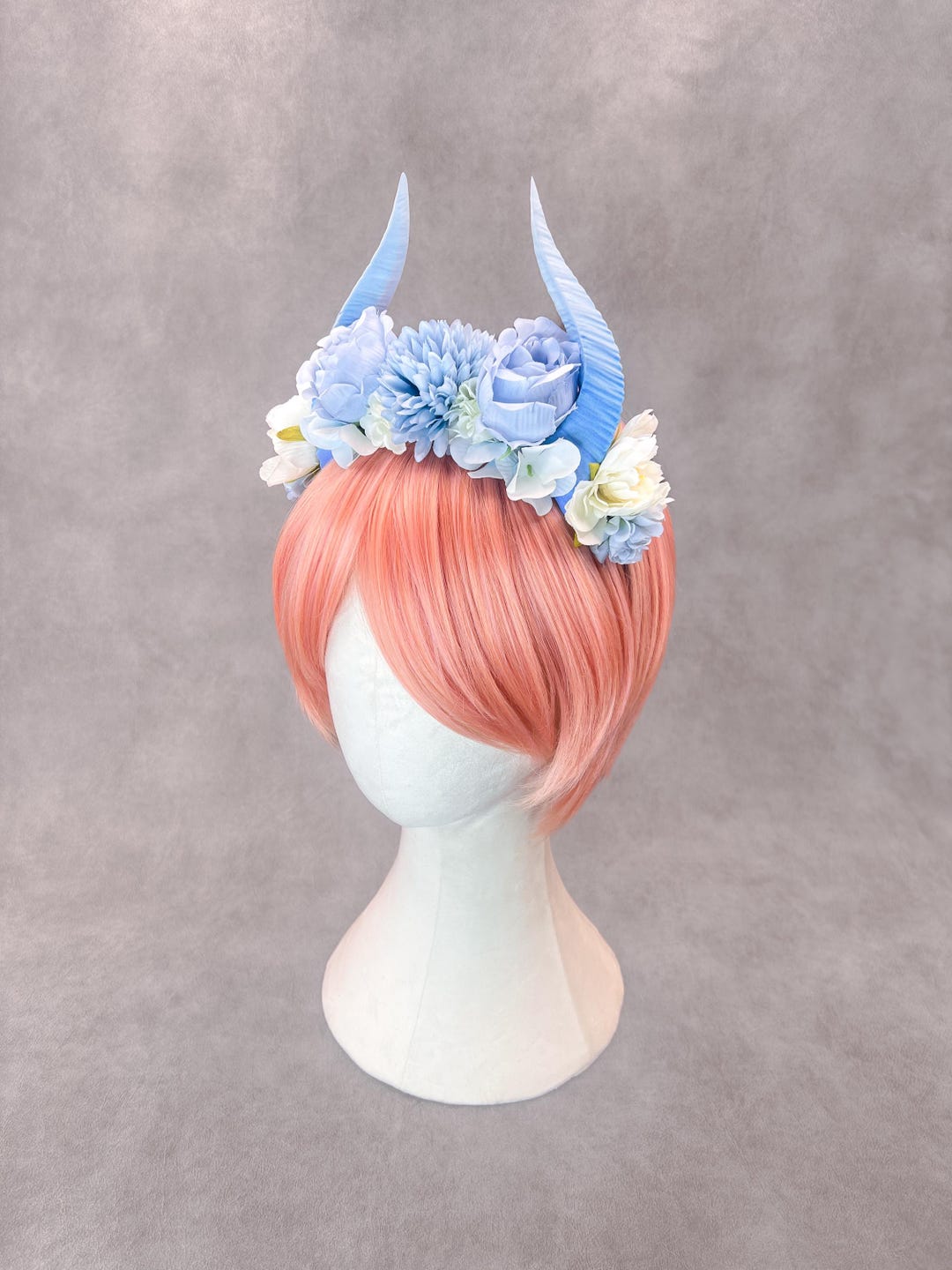 Twist Horn Flower Crown – Hand-painted Horn Headband With Blue Floral ...