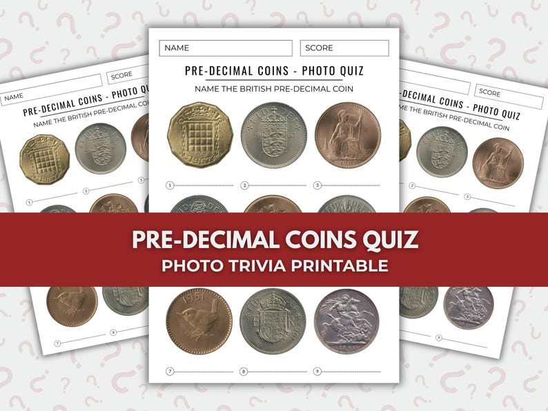 Pre-decimal Coins Photo Quiz – Printable Trivia Game (instant Download ...