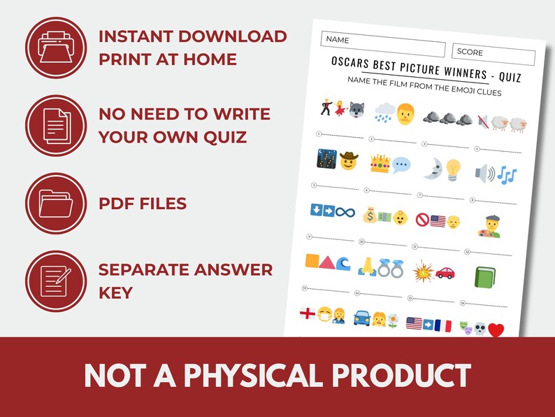 Oscars Award Winners Emoji Quiz – Movie Printable Trivia Game (instant ...