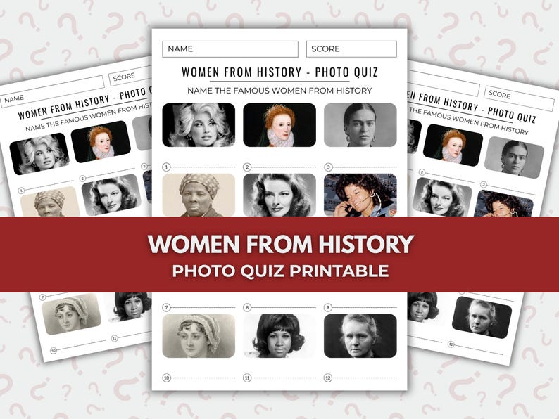 Women From History Photo Quiz – Printable Trivia Game (instant Download ...