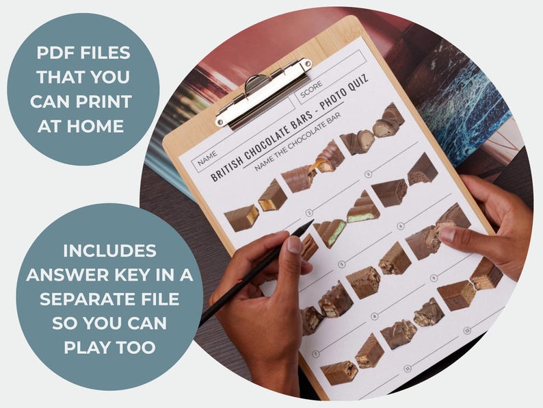 British Chocolate Bars Picture Quiz – Printable Trivia Game (instant ...