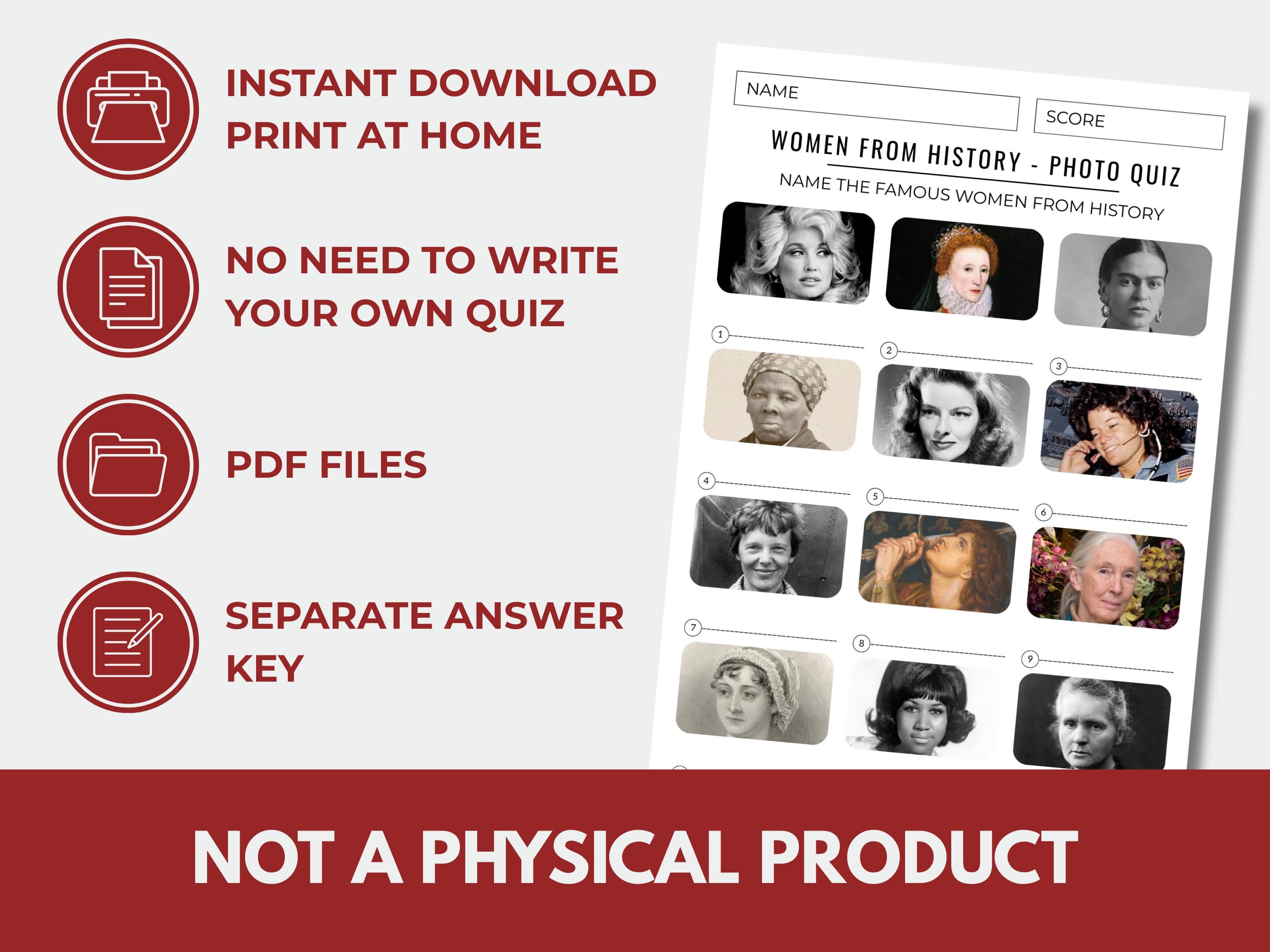 Women From History Photo Quiz – Printable Trivia Game (instant Download ...