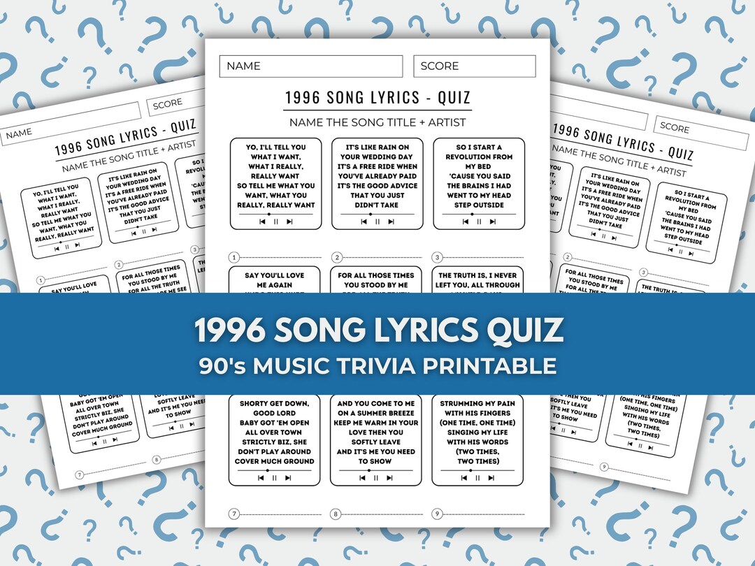 30th Birthday 1996 Song Lyrics Quiz – Printable Trivia Game (instant ...