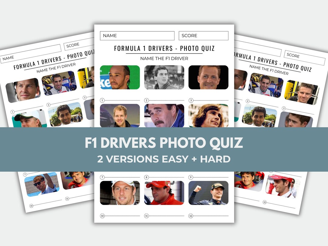 Formula 1 Drivers Picture Quiz – Printable F1 Trivia Game (instant ...