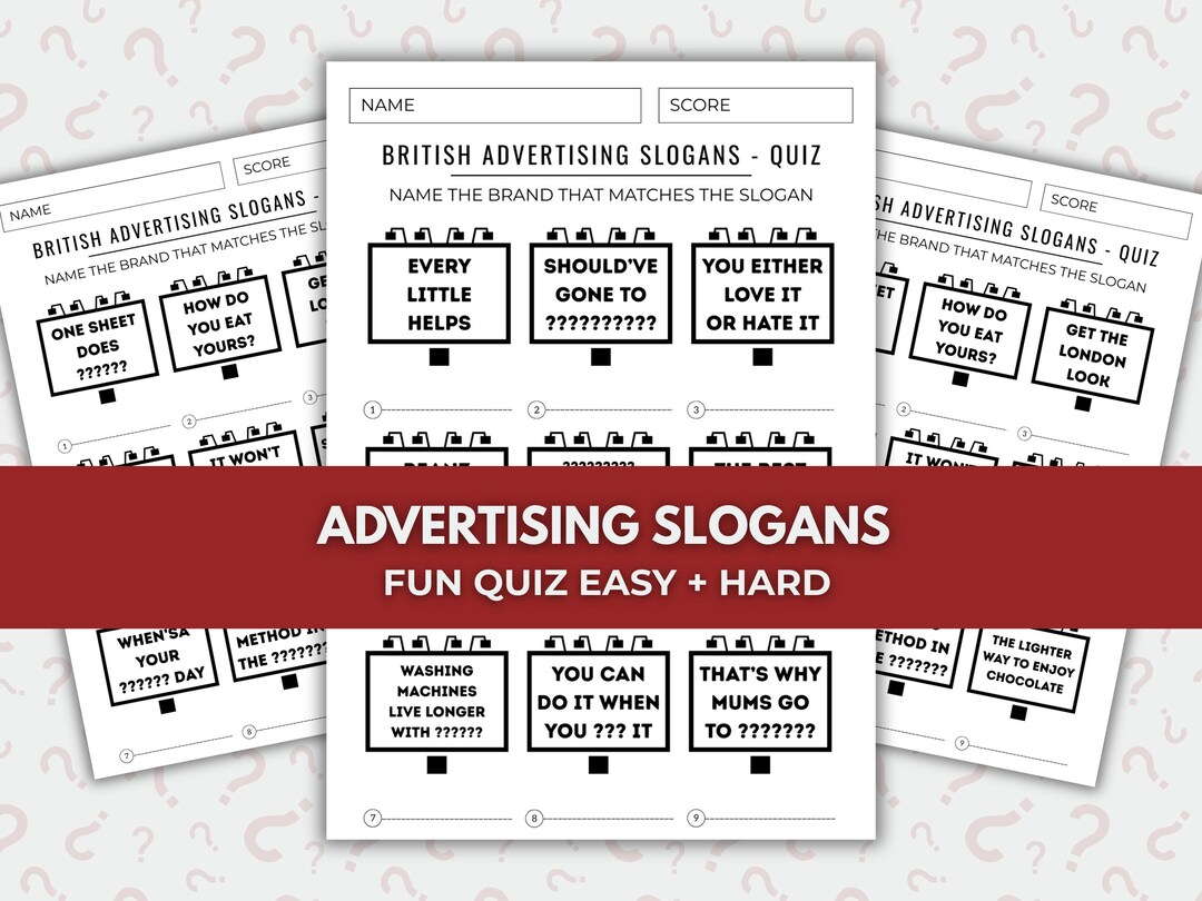 British Advertising Slogans Quiz – Printable Trivia Game (instant ...