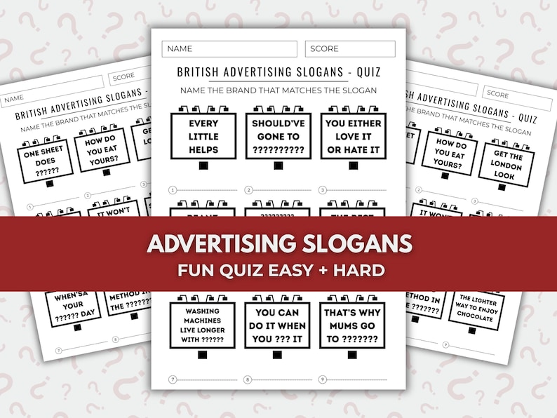 British Advertising Slogans Quiz – Printable Trivia Game (instant ...
