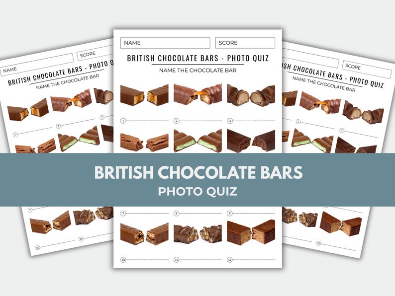 British Chocolate Bars Picture Quiz – Printable Trivia Game (instant ...