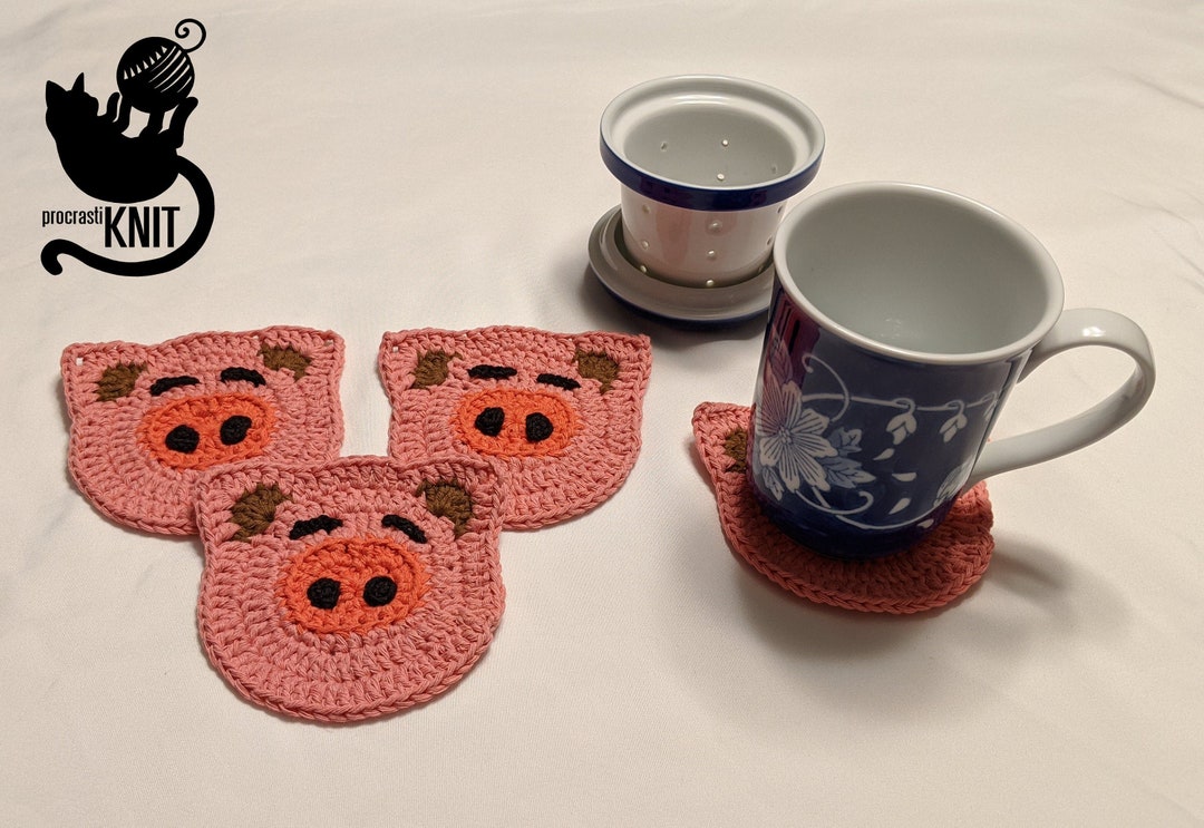 Piggy Coasters (4) Set - 100% Organic Cotton - Etsy