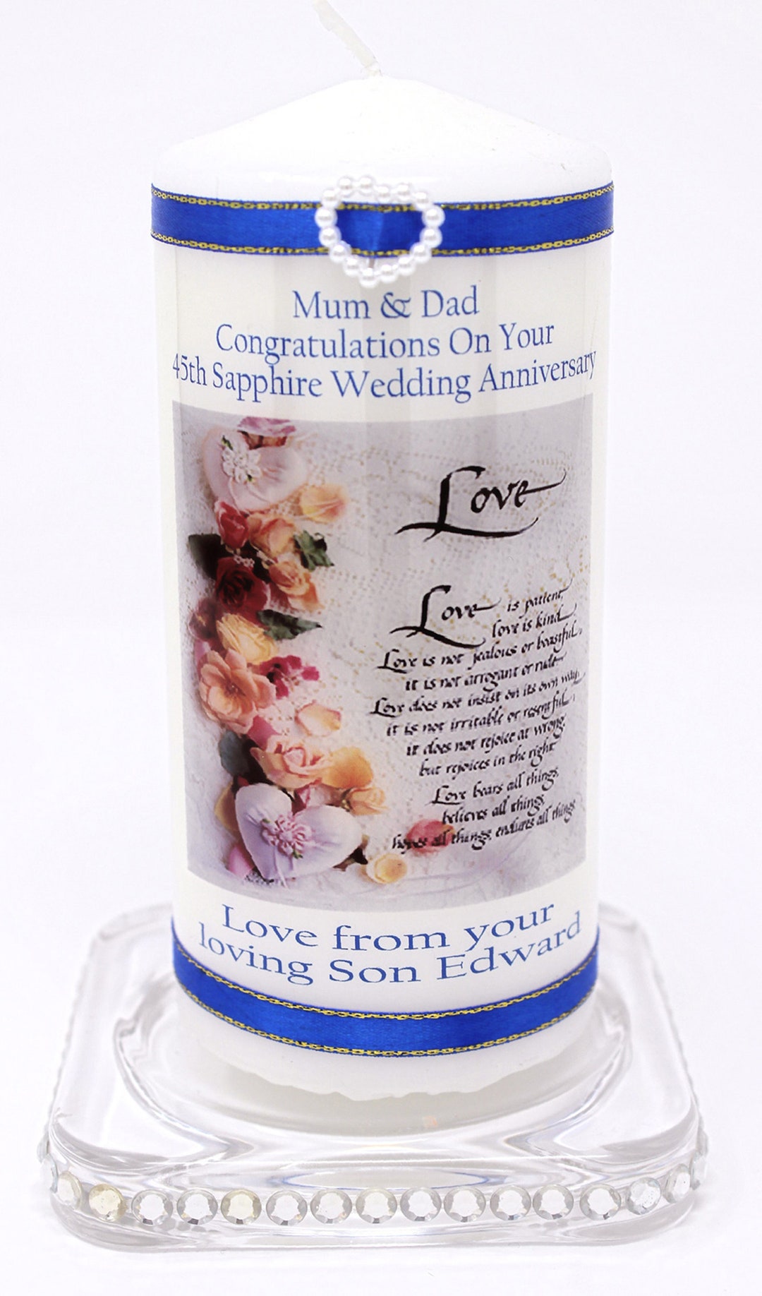 45th Sapphire Wedding Anniversary Personalised Gift Candle Keepsake - Etsy