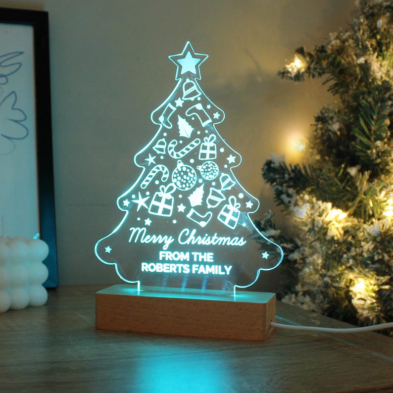 Christmas Tree Wooden Based LED Light Personalised Gift for Xmas - Etsy