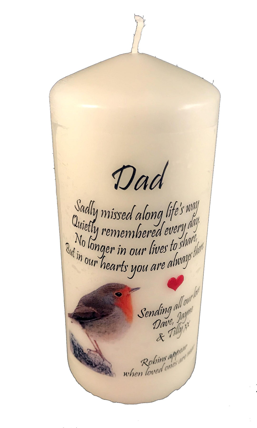 Dad Personalised Memorial Candle Funeral Remembrance Keepsake Loving ...
