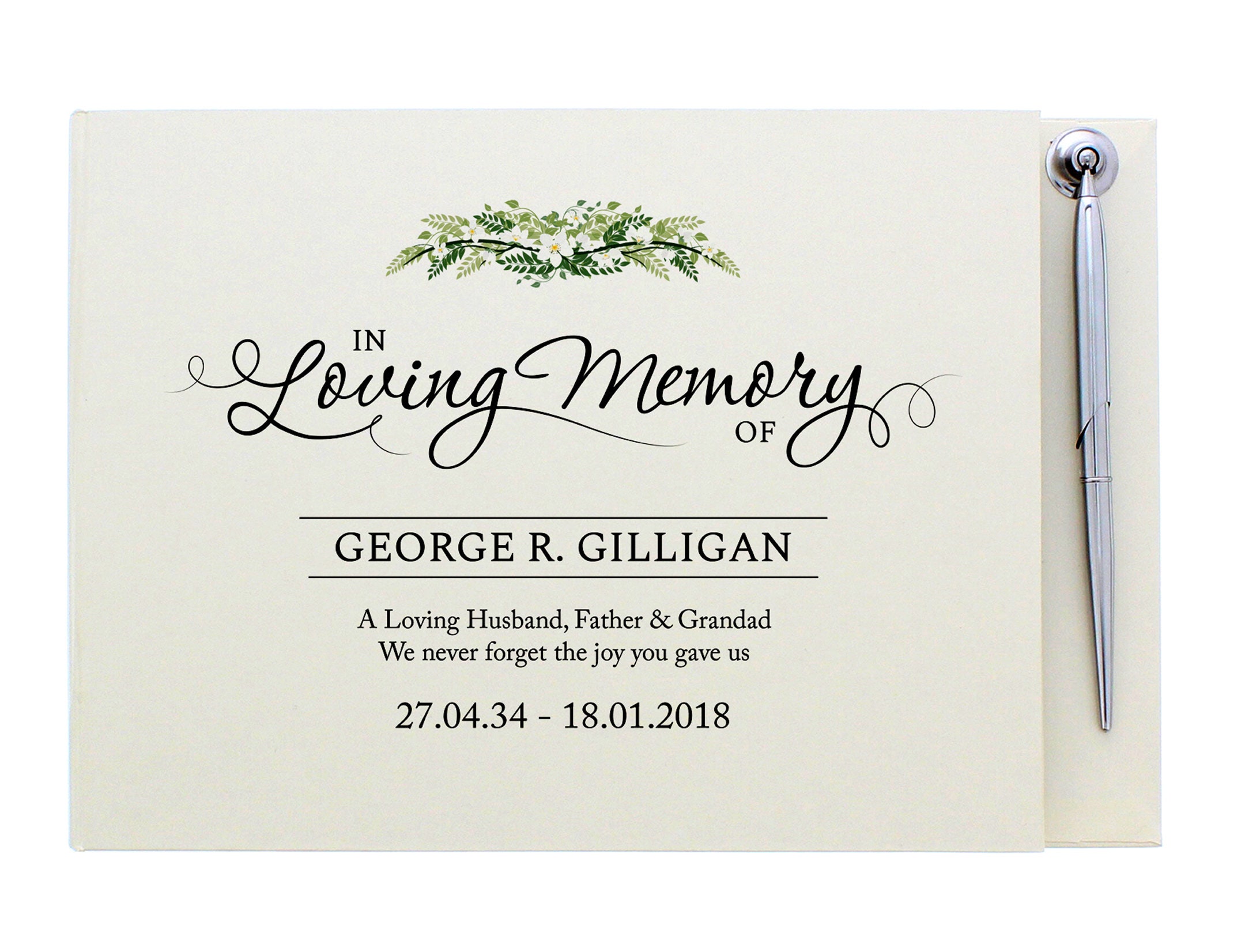 Personalised in Loving Memory Guest Book and Pen Condolence Funeral ...