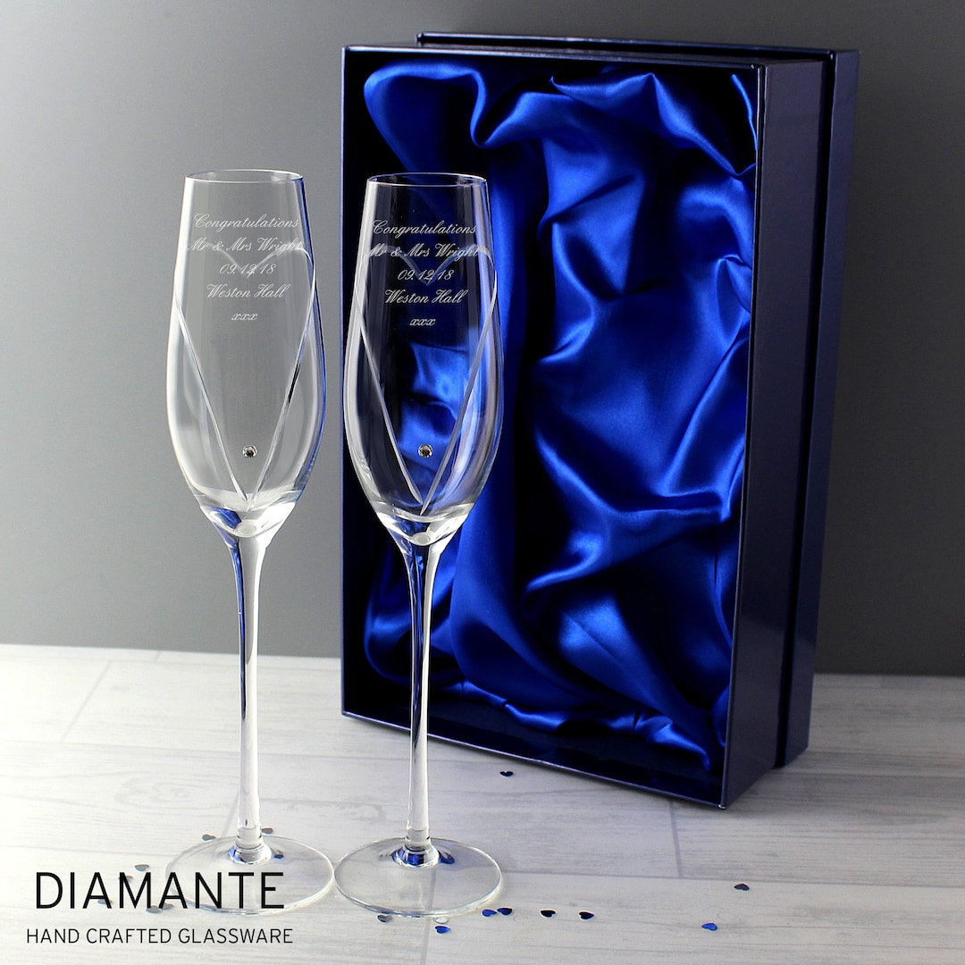 45th Sapphire Wedding Anniversary Engraved Crystal Flutes Glasses ...