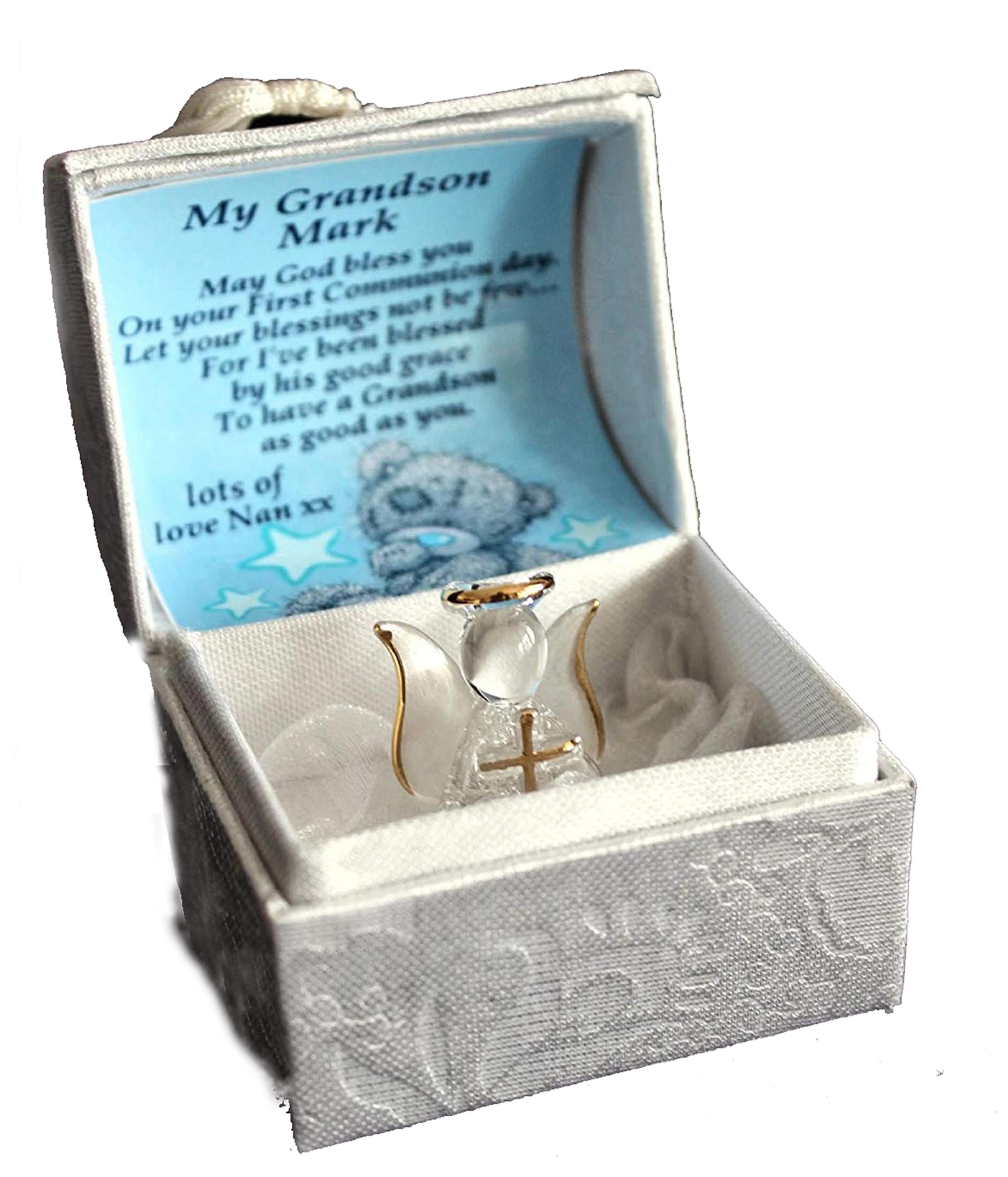 Grandson 1st Holy Communion Personalised Gift Crystal Angel Gilded in ...