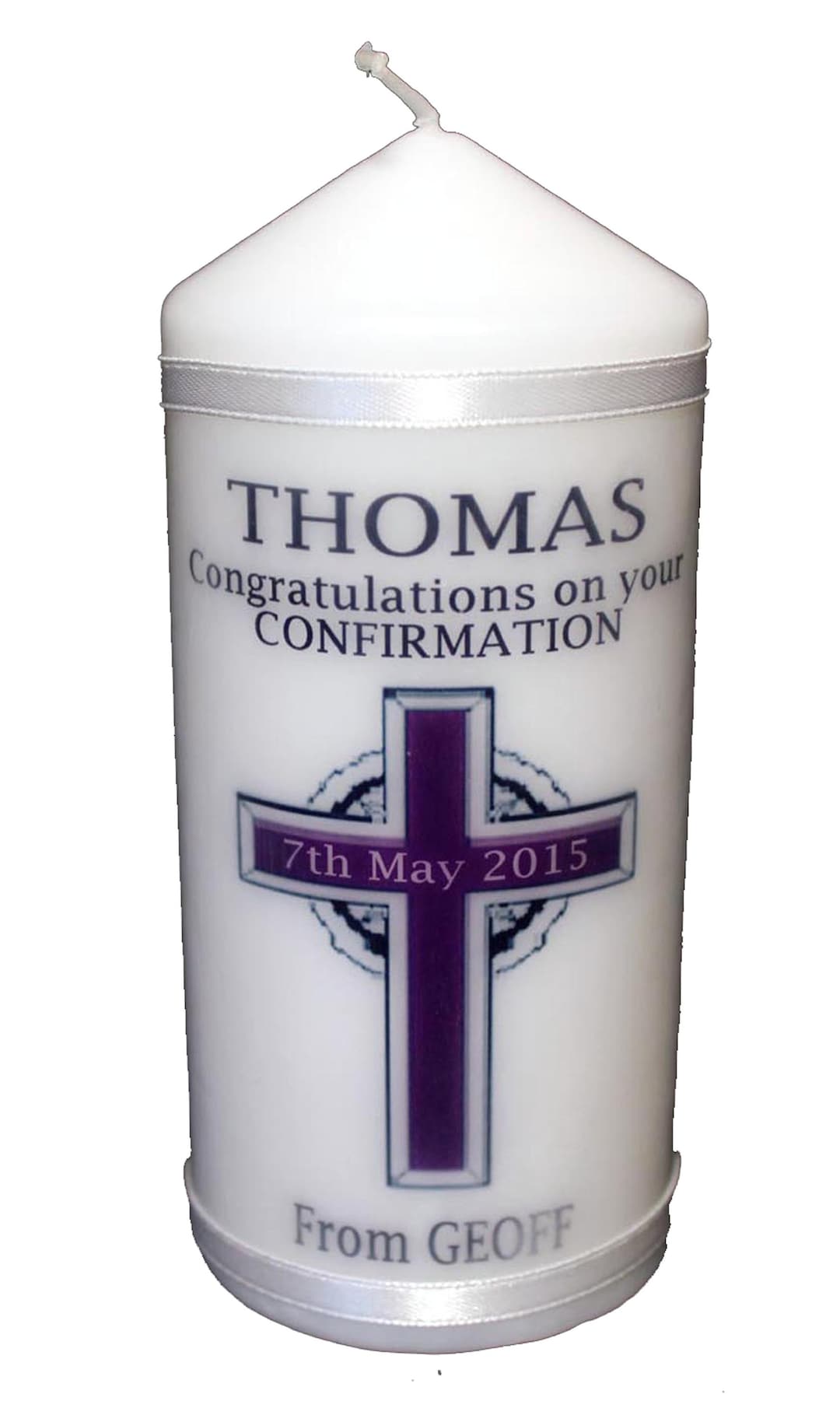 Confirmation Candle Personalised Gift Cross Design Large 6" Christian ...