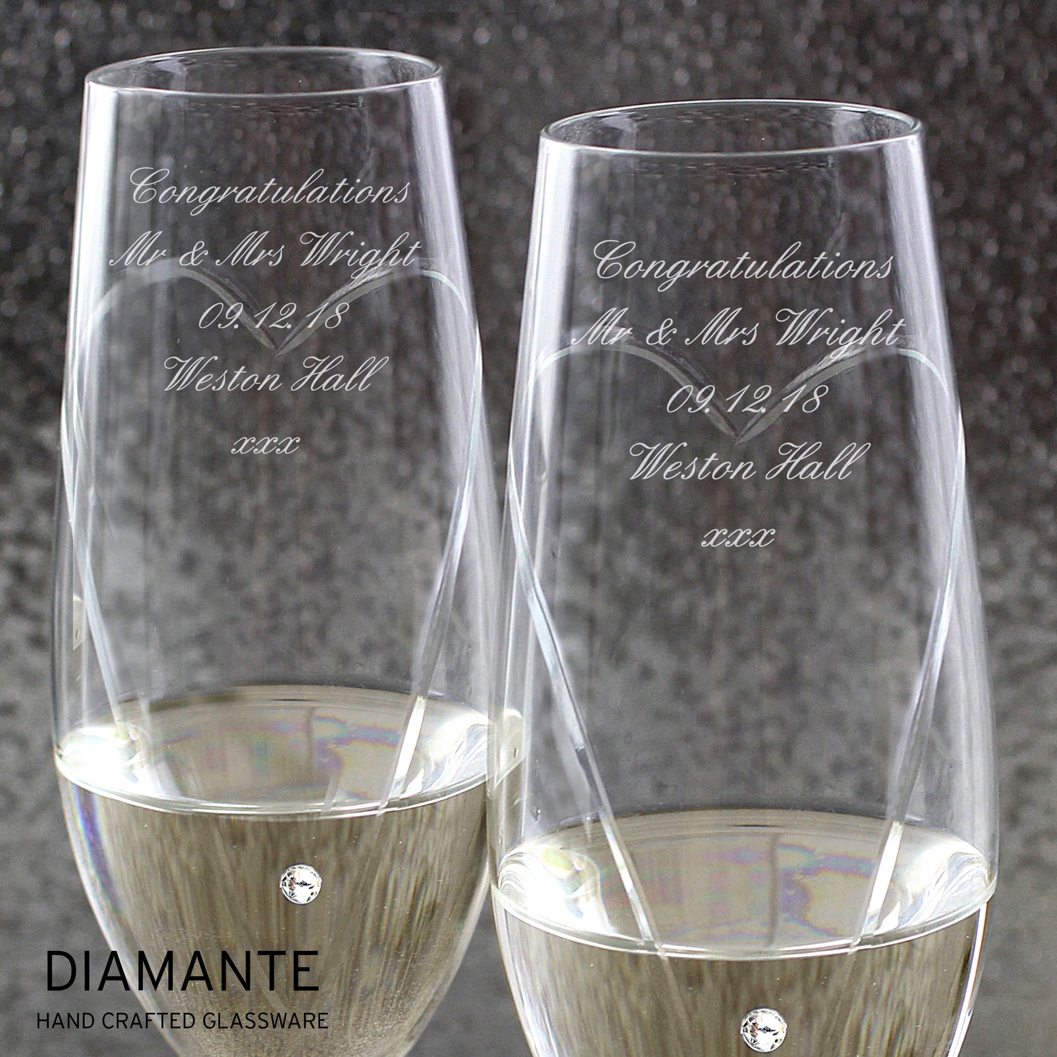45th Sapphire Wedding Anniversary Engraved Crystal Flutes Glasses ...