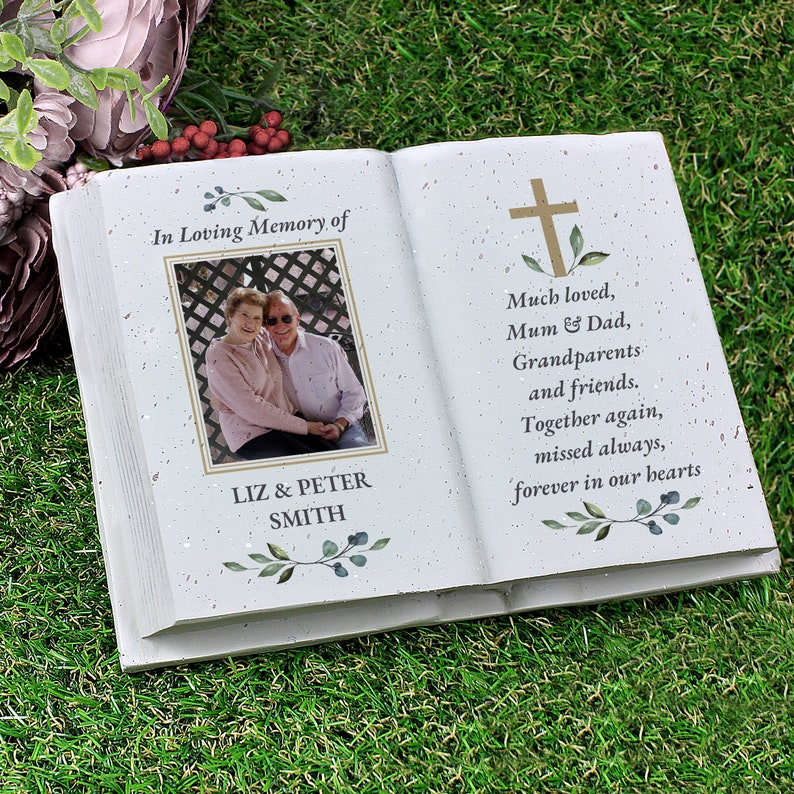 Grave Memorial Cross Photo Resin Book With a Photo and a Personalised ...