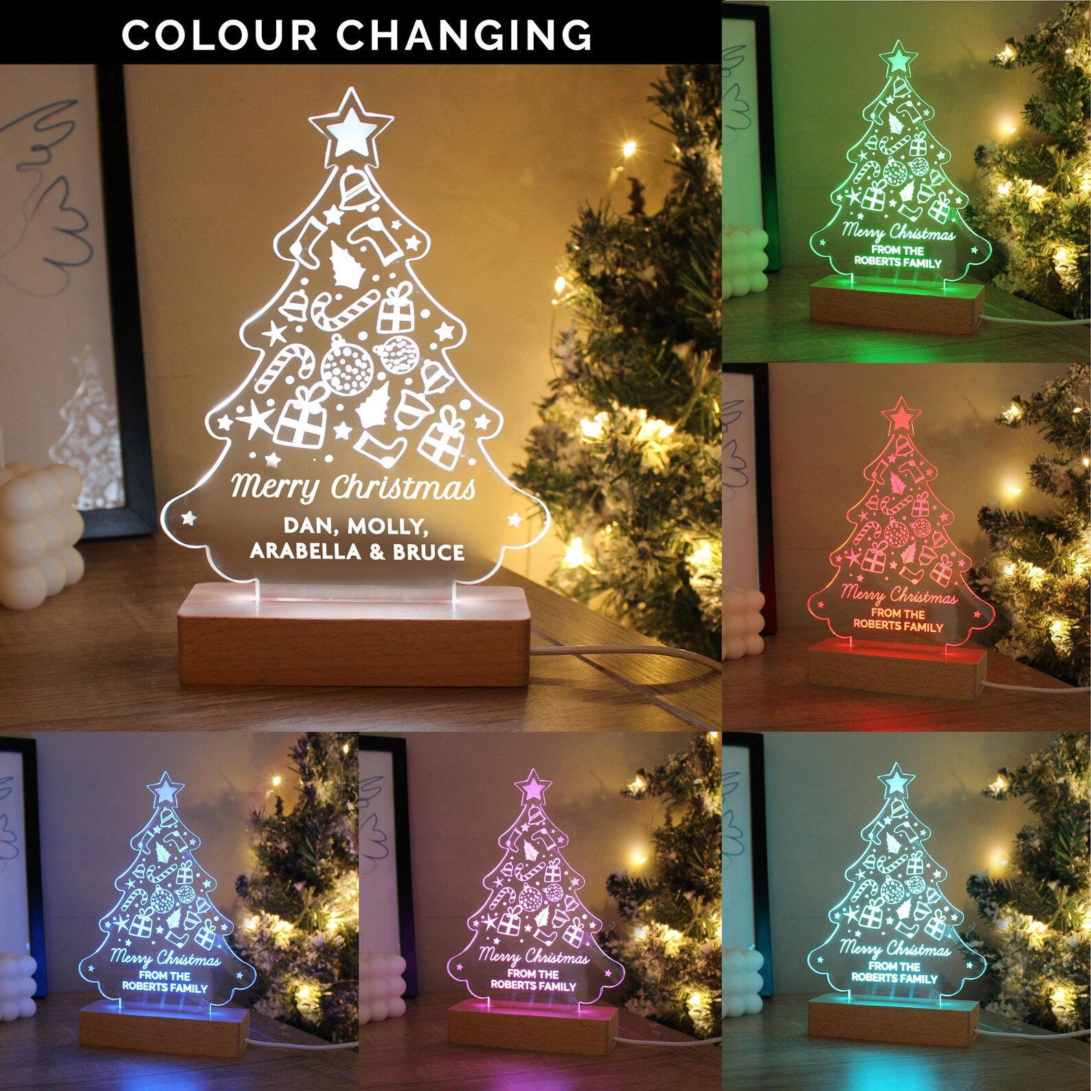 Christmas Tree Wooden Based LED Light Personalised Gift for Xmas - Etsy