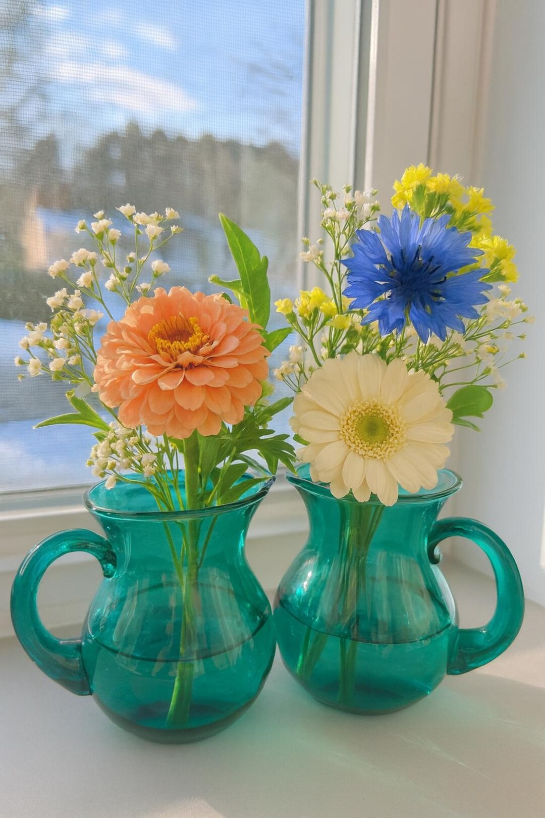 Vintage Teal Glass Creamer Pitchers | Hand Blown Art Glass | Decorative ...