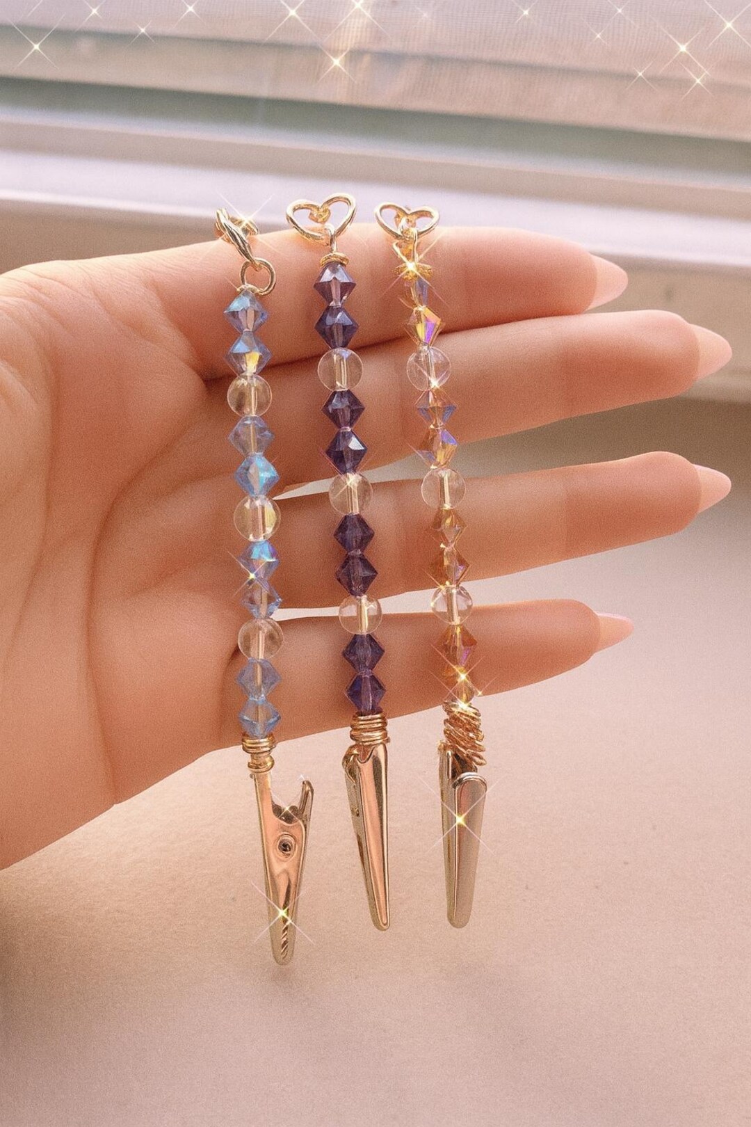 Dainty Crystal Beaded ATM Card Clip – Long Nail Helper | Wire-wrapped ...