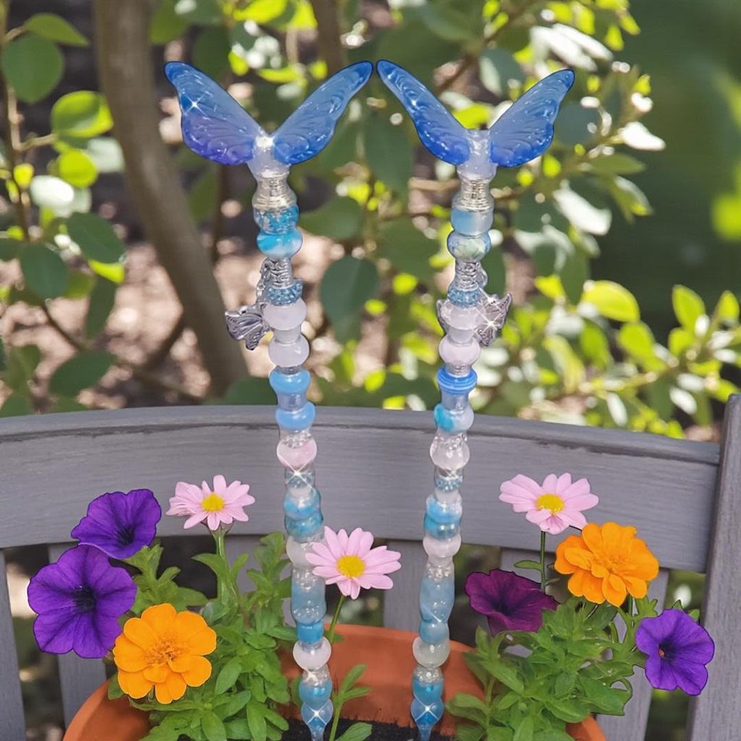 Garden Fairy Wands –set of 2 Each 16 -18 Inches Long Beaded Butterfly ...