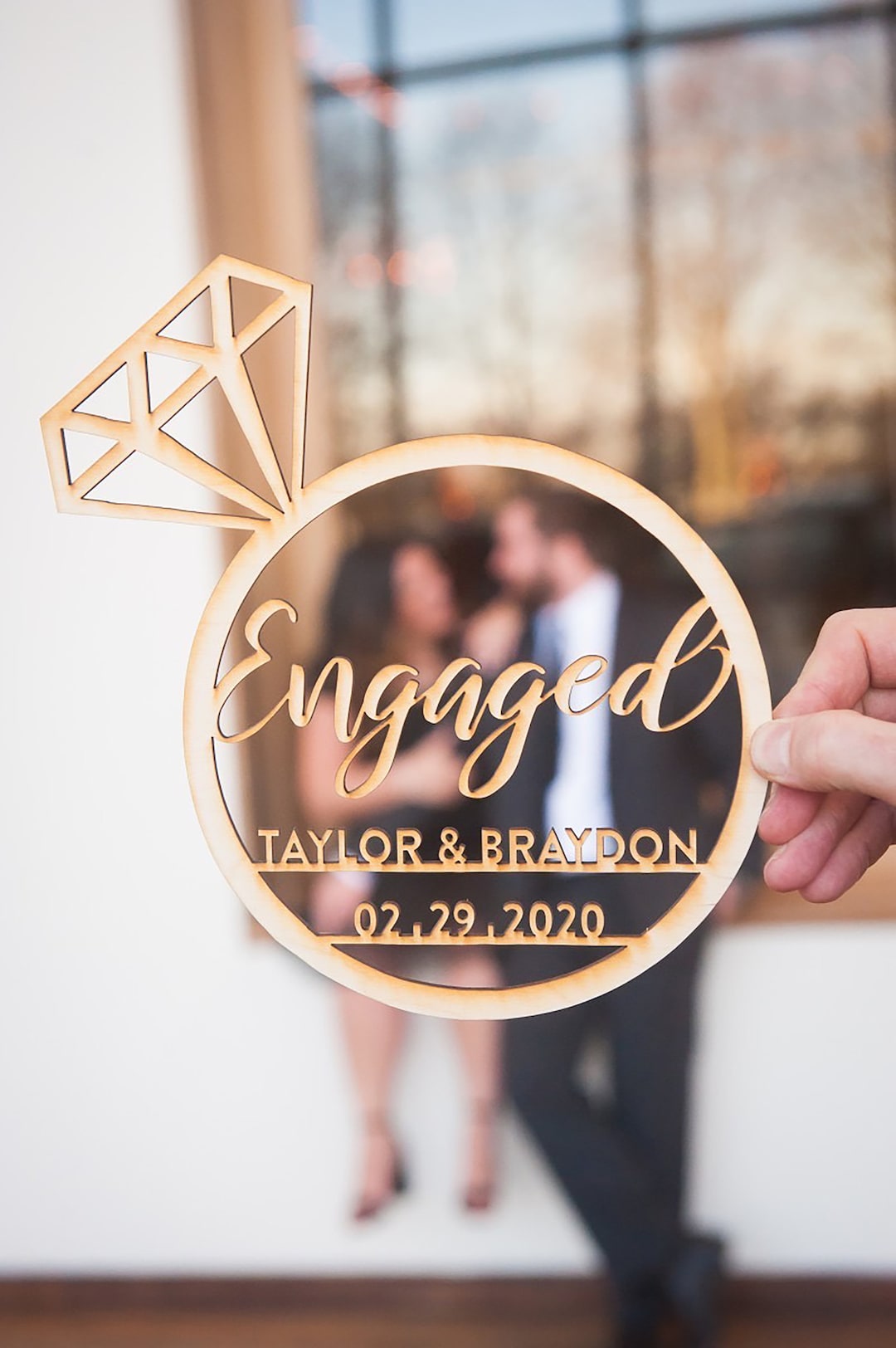 Personalized Engagement Ring Sign: Laser Cut Birch Wood Gift - Etsy