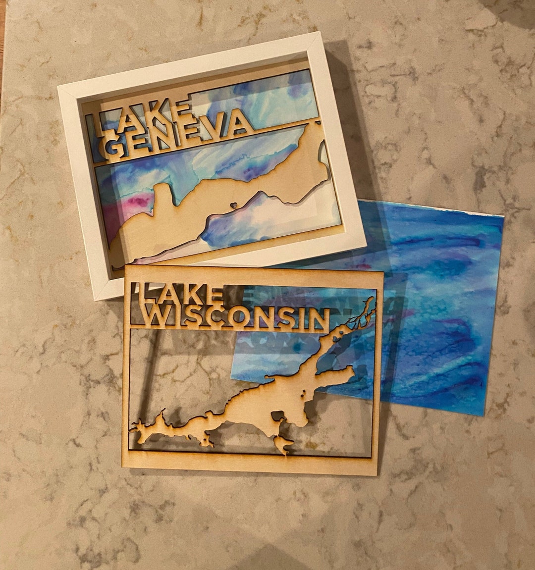 Custom Lake Art: Wood Frame Insert With Watercolor Background - Etsy