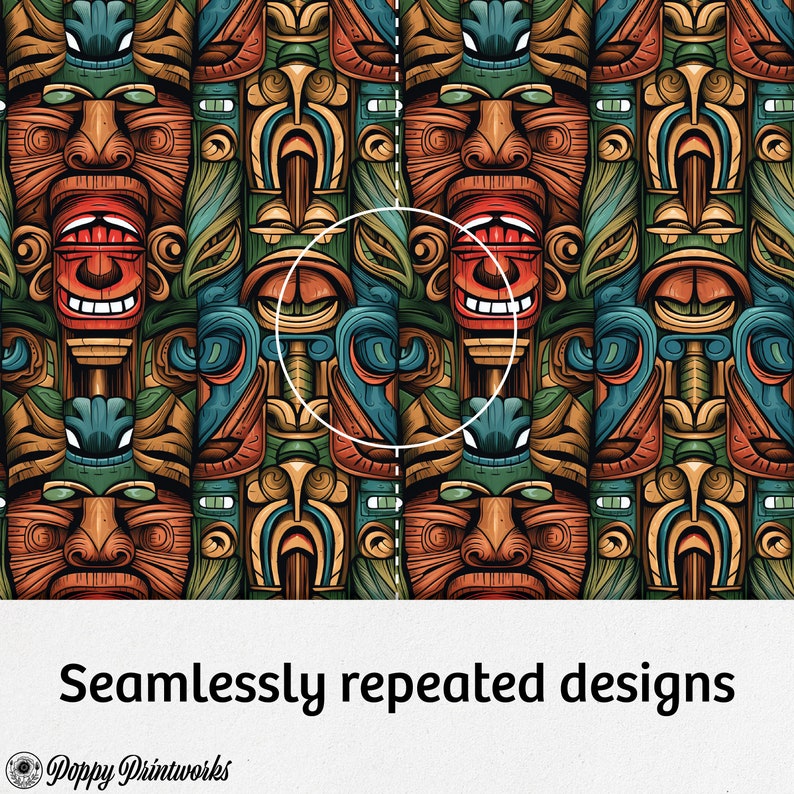 Bold Hawaiian Tiki Digital Paper Pack Seamless Repeating Tile Patterns ...