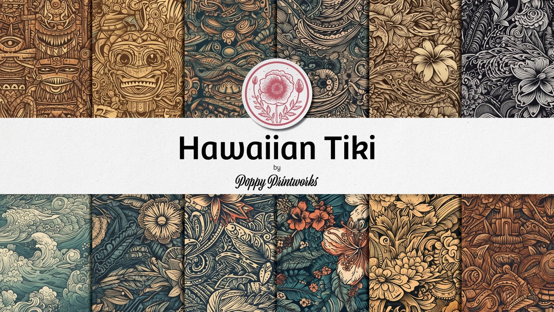 Hawaiian Tiki Design Digital Paper Pack - Seamless Repeating Tile ...
