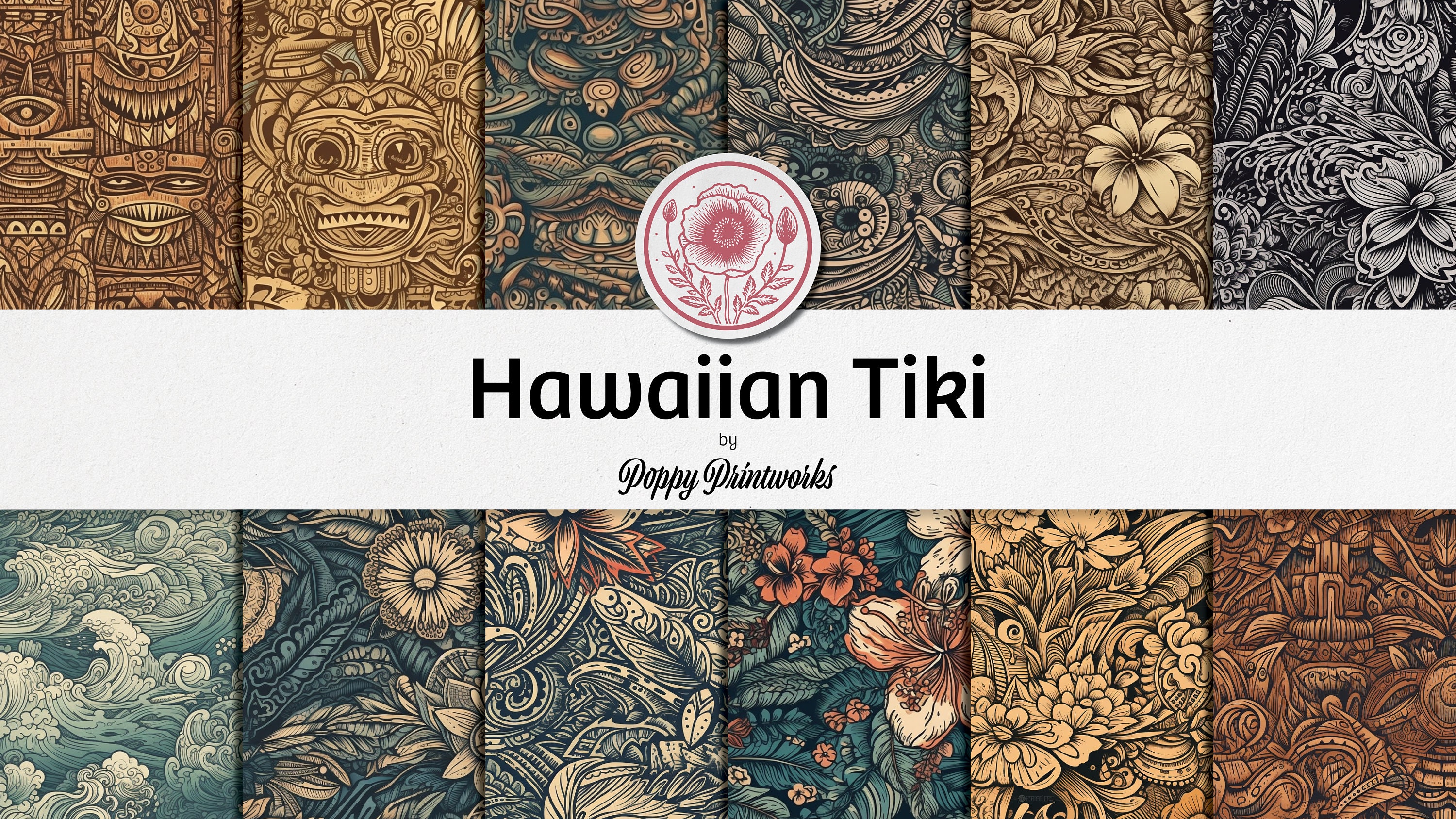 Hawaiian Tiki Design Digital Paper Pack Seamless Repeating Tile ...
