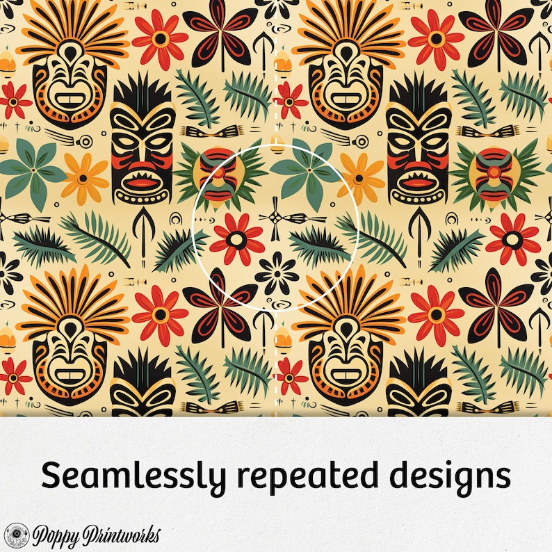 Retro Hawaiian Tiki Design Digital Paper Pack - Seamless Repeating ...
