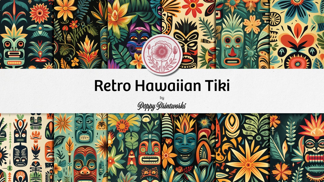 Retro Hawaiian Tiki Design Digital Paper Pack - Seamless Repeating ...