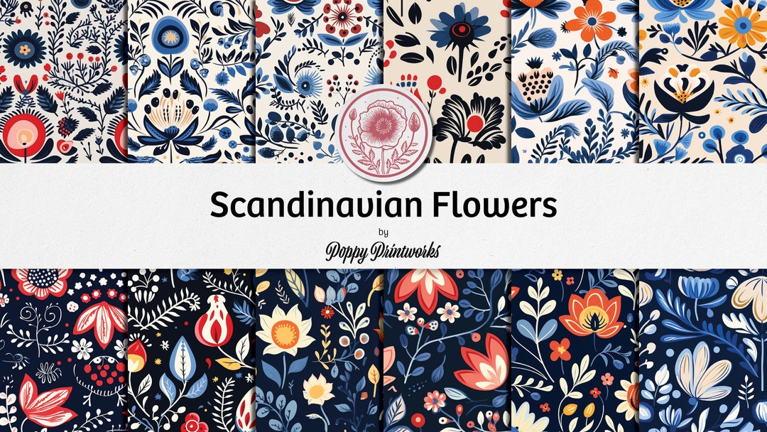 Scandinavian Flower Digital Paper Pack - Seamless Repeating Tile ...