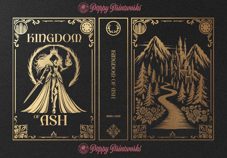 Kingdom of Ash Bookbinding Cover Design PNG File, Throne of Glass Book ...