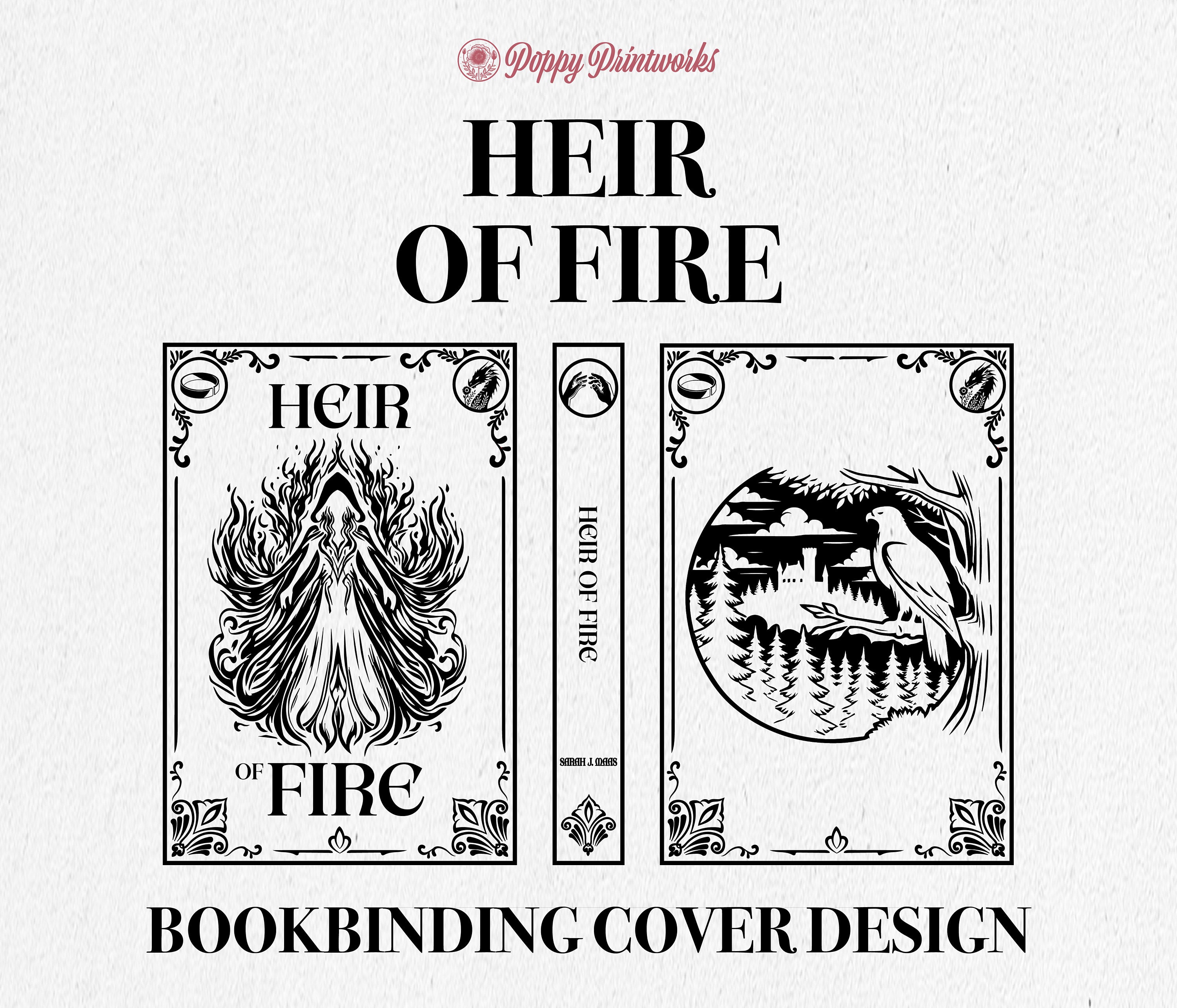 Heir of Fire Bookbinding Cover Design PNG File, Throne of Glass Book 4 ...