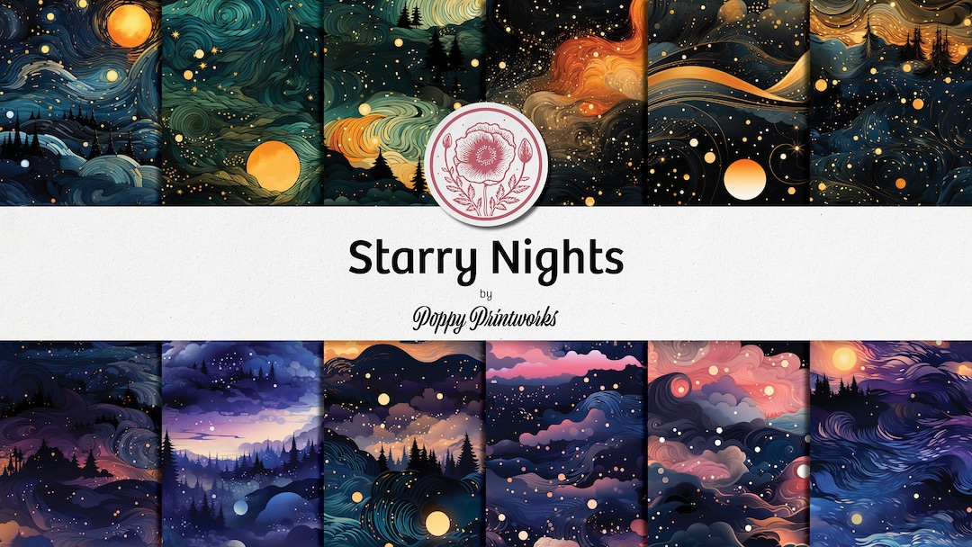 Starry Night Design Digital Paper Pack - Seamless Repeating Tile ...