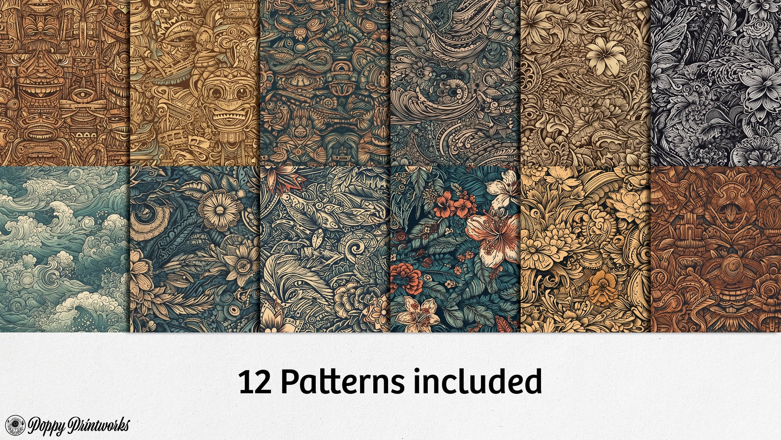 Hawaiian Tiki Design Digital Paper Pack - Seamless Repeating Tile ...