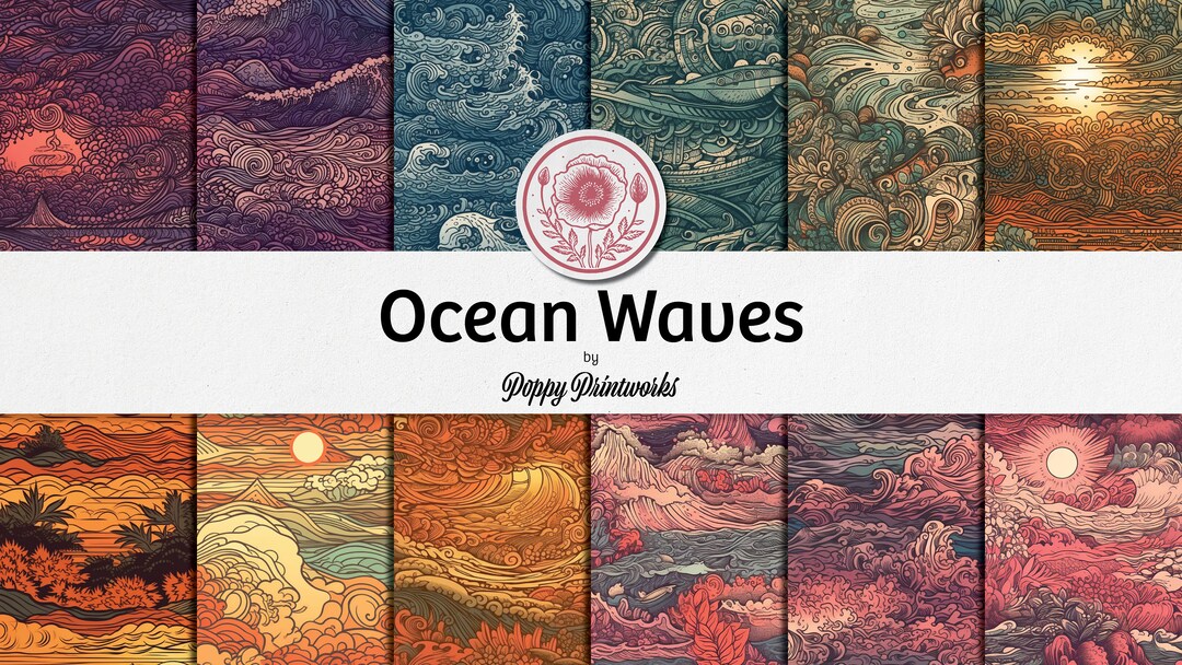 Ocean Wave Design Digital Paper Pack - Seamless Repeating Tile Patterns ...