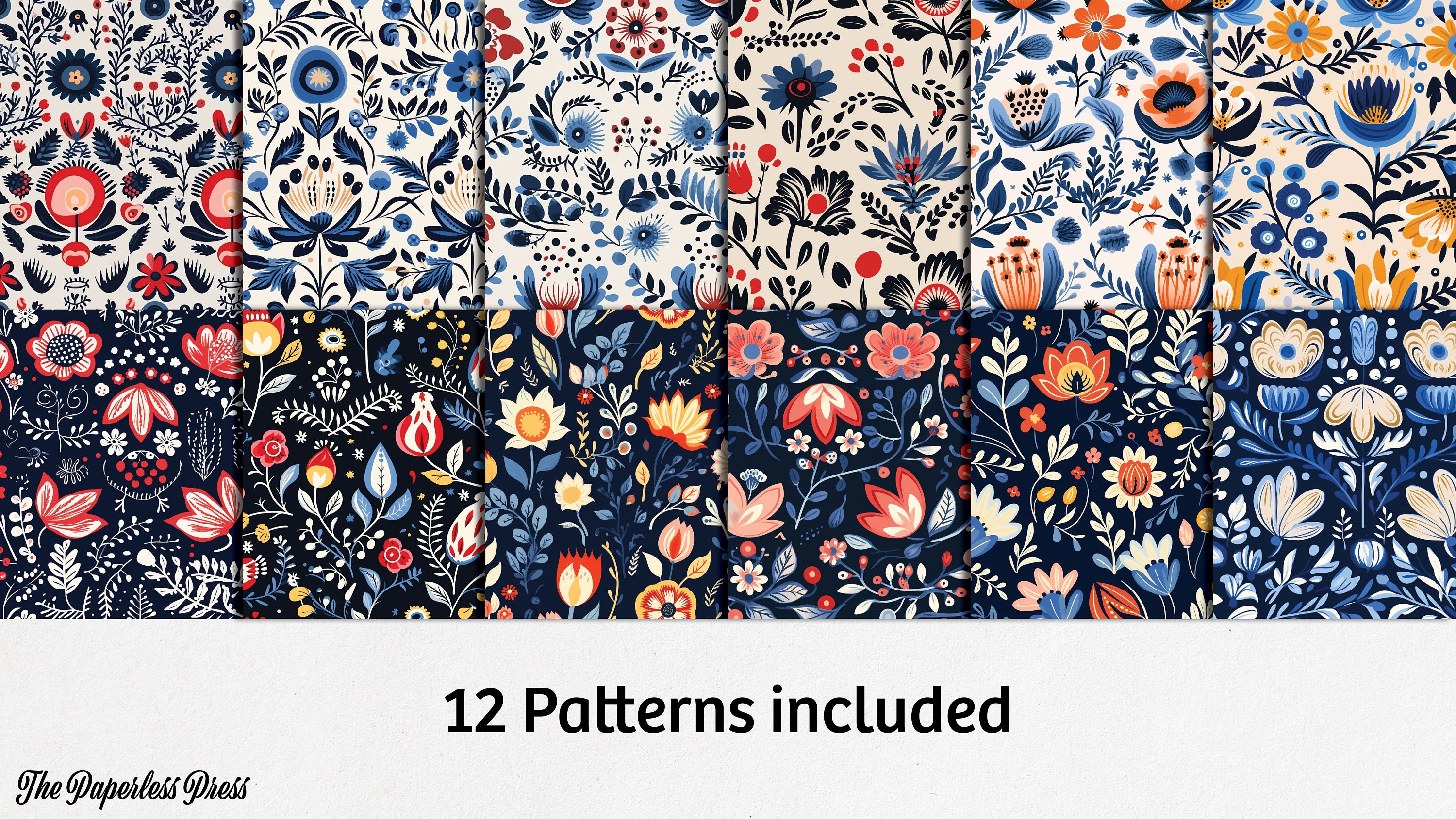 Scandinavian Flower Digital Paper Pack Seamless Repeating Tile Patterns ...