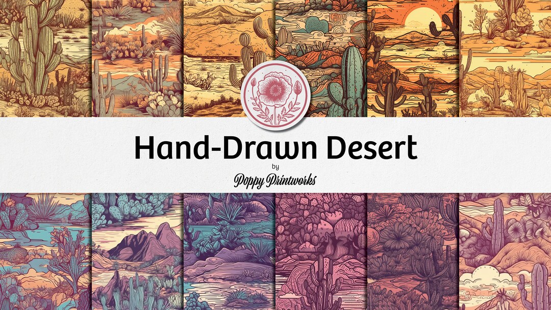 Hand-drawn Desert Landscape Digital Paper Pack - Seamless Repeating ...