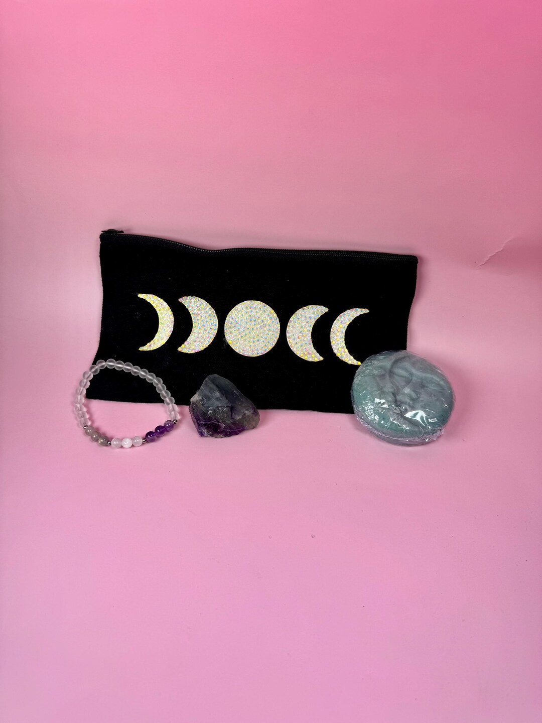Moon Phase Gift Set | Crystal Bracelet, Fluorite Chunk & Apple Sage ...