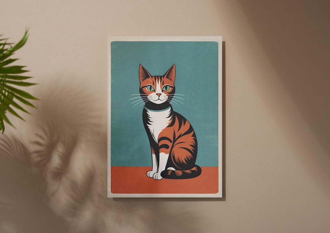 Digital Download Vintage Cat Illustration in the Style of the 50s - Etsy