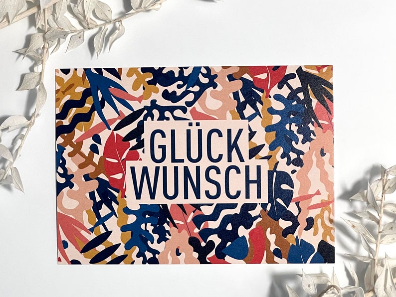 Thank You Card Modern Graphic Monstera Leaves Algae Corals Fish Waves ...
