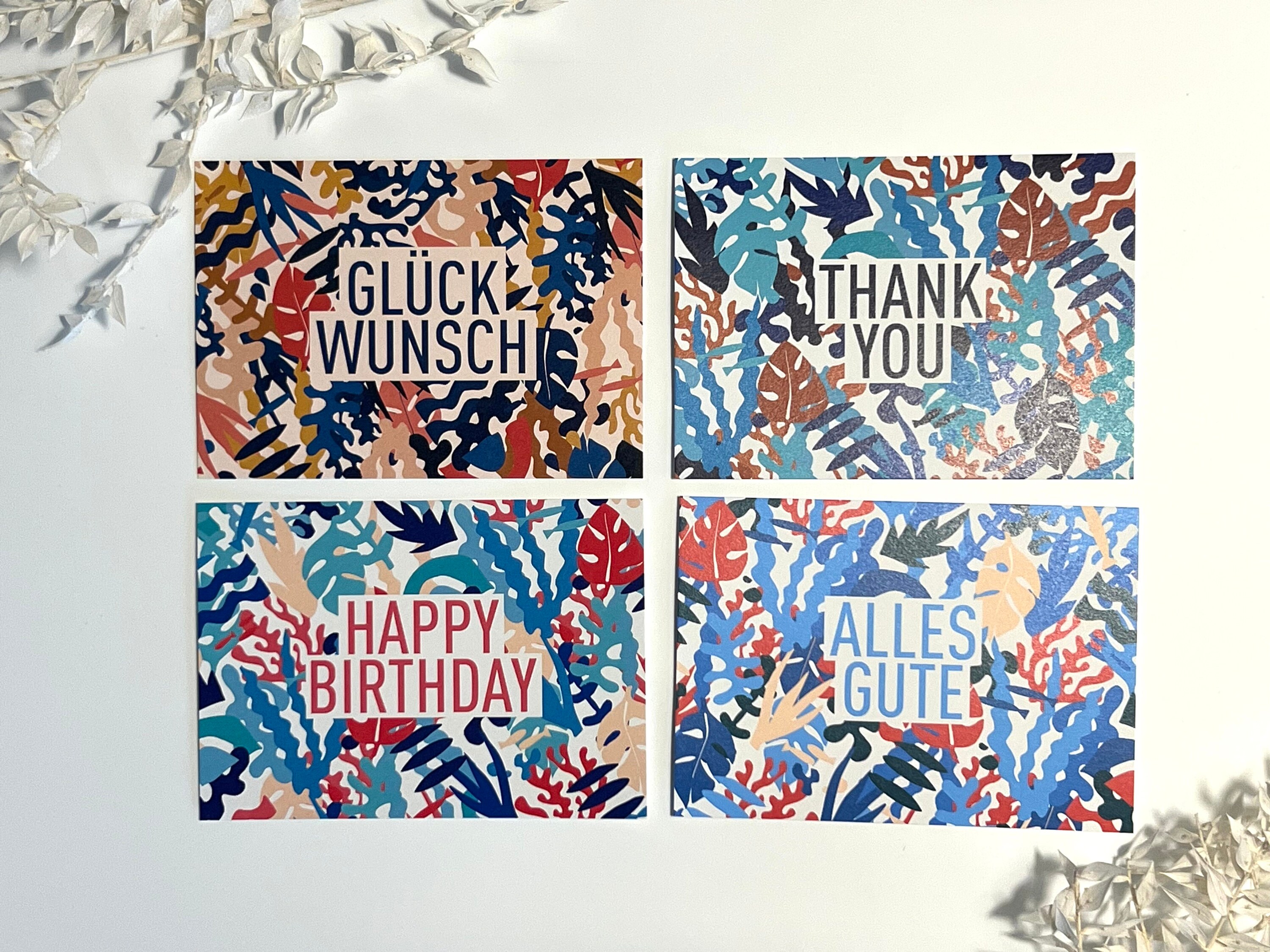 Thank You Card Modern Graphic Monstera Leaves Algae Corals Fish Waves ...