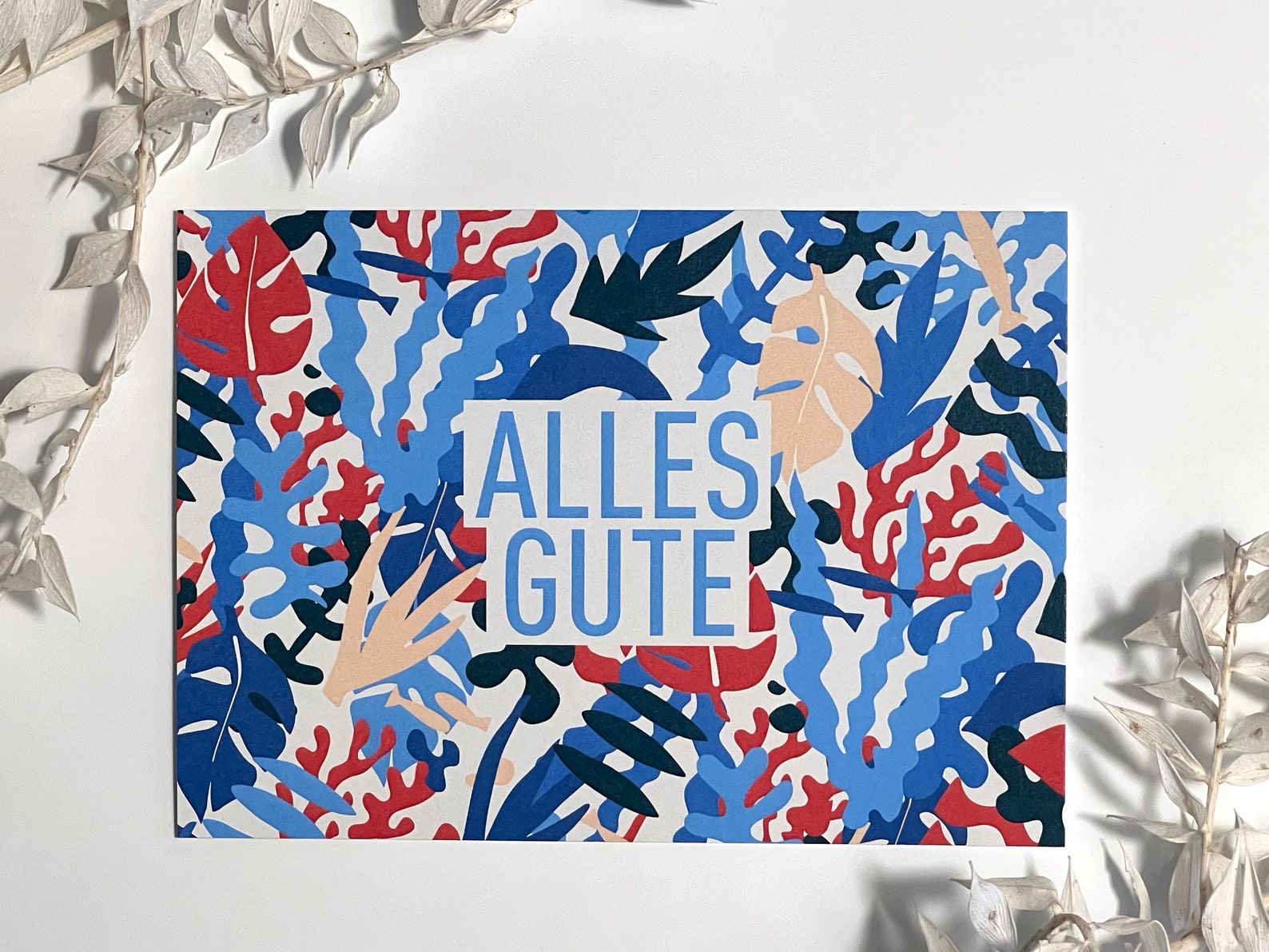 Thank You Card Modern Graphic Monstera Leaves Algae Corals Fish Waves ...