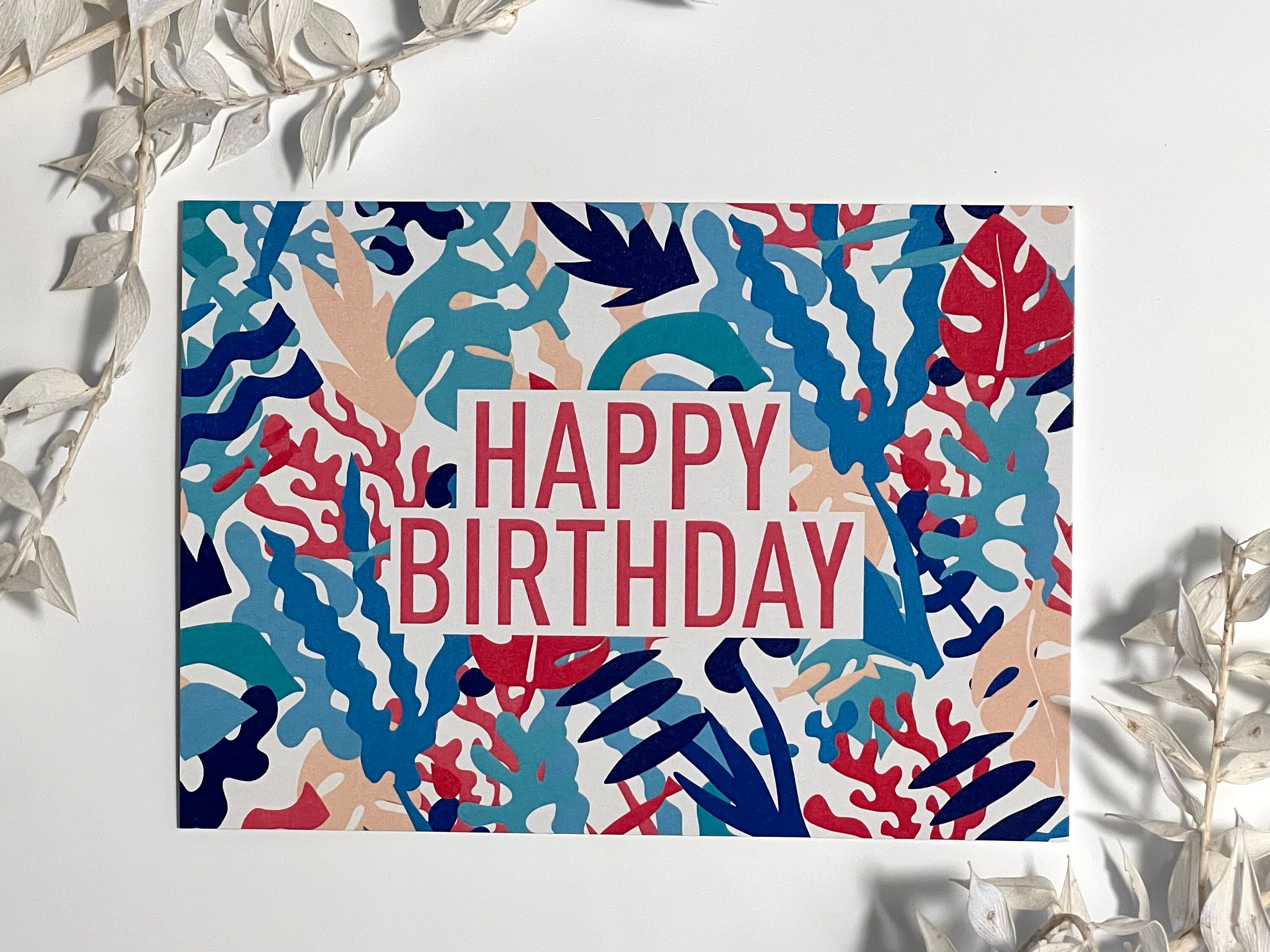 Thank You Card Modern Graphic Monstera Leaves Algae Corals Fish Waves ...