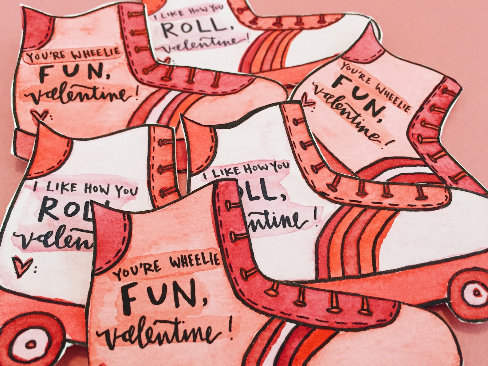 PRINTABLE Valentine's Cards Roller Skating Themed Downloadable File for ...