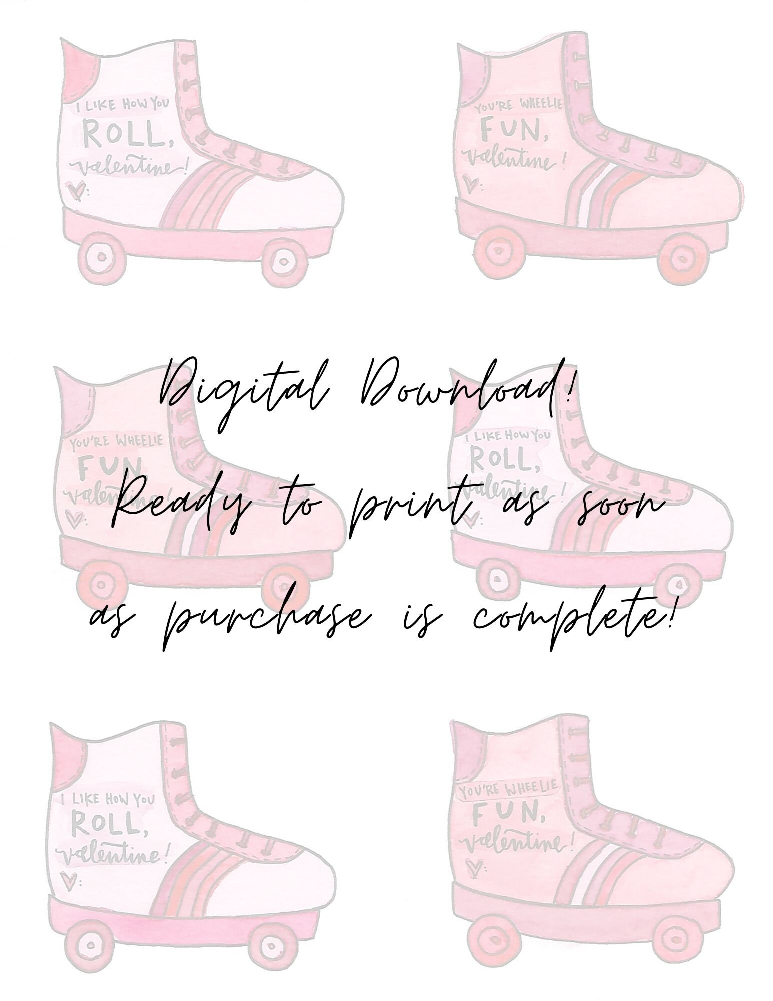 PRINTABLE Valentine's Cards Roller Skating Themed Downloadable File for ...