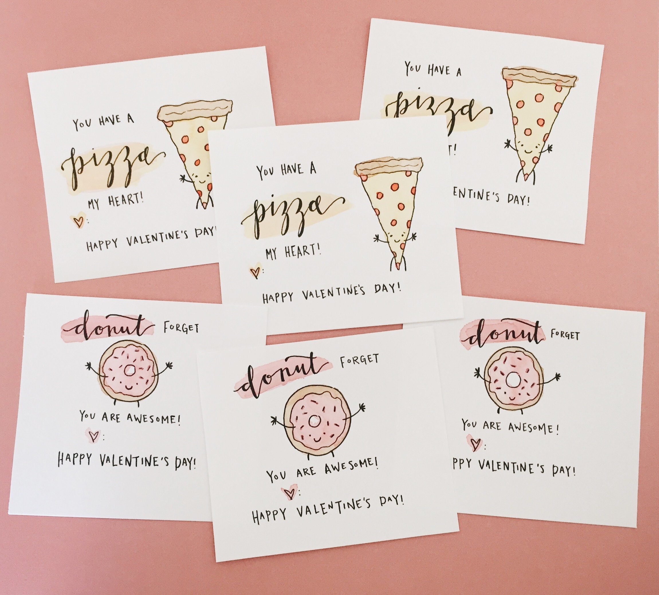 PRINTABLE Valentine's Cards Pizza and Donut Themed Downloadable File ...